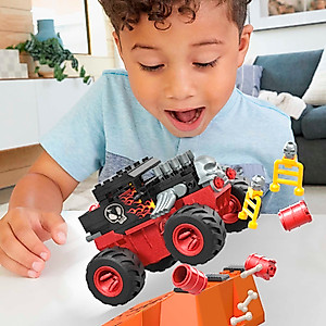 MEGA Hot Wheels Monster Trucks Toy Car Building Set, Smash & Crash Bone Shaker Crush Course with 151 Pieces, 1 Micro Figure Driver, Red, Age 5+ Years