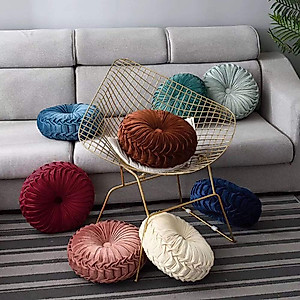 Elero Round Throw Pillow Velvet Home Decoration Pleated Round Pillow Cushion for Couch Chair Bed Car Beige