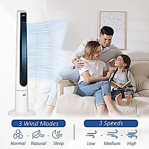 HOMCOM 46.5" Tower Fan Freestanding Cooling Oscillating Fan for Bedroom, 3 Speeds, 12-Hour Timer, LED Display, Remote Control, White