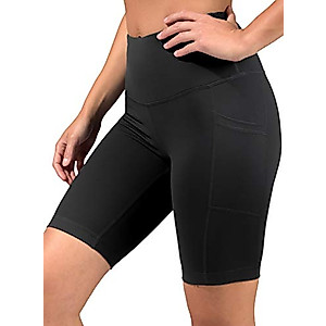 90 Degree By Reflex - High Waist Power Flex Biker Shorts with Side Pockets - 5", 7", 9" - Black 9" - Medium
