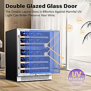 Yeego 24 Inch Wine Cooler, 46 Bottle Dual Zone Wine Refrigerator with Stainless Steel Tempered Glass Door,Memory Function, Fit Champagne Bottles, Wine Fridge Freestanding and Built-in