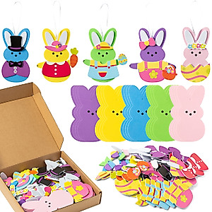 3sscha 20 Sets Easter Bunny Foam Stickers Craft for Kids Candy Rabbit Self-Adhesive Sticker DIY Handmade Artwork Project for School Classroom Home Activity, Easter Gift Spring Party Favor Decoration