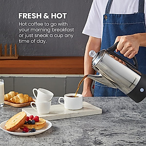 Elite Gourmet EC140 Electric 6-Cup Coffee Percolator with Keep Warm, Clear Brew Progress Knob Cool-Touch Handle Cord-less Serve, Stainless Steel