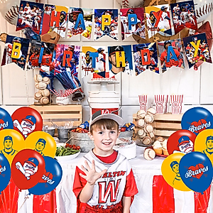 Atlanta Baseball Birthday Party Supplies, Atlanta Baseball Party Decorations,Braves Party Theme Includes Balloons,Banner,Cake Toppers for Baseball Kids Birthday Theme Party Decorations