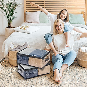 Fixwal 2pcs Clear Clothes Organizer Storage Bags, Foldable Bed Sheet Comforter Storage Bags PVC Organizers with Zipper for Sweaters, Bedding Sets, Closet(35l, 9.5 Gallons)