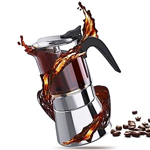 RAINBEAN Italian Expresso Maker, Moka Pot, Stovetop Coffee Makers, Stainless Steel Coffee Maker, Suitable for Induction Hob, 240ml/8.5oz/4 cup (espresso cup=50ml)