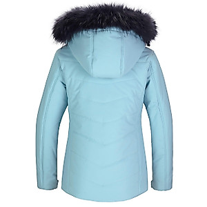 Skieer Women's Ski Jacket Waterproof Windproof Snowboard Coat with Removable Faux Fur Hood(Blue,Small)