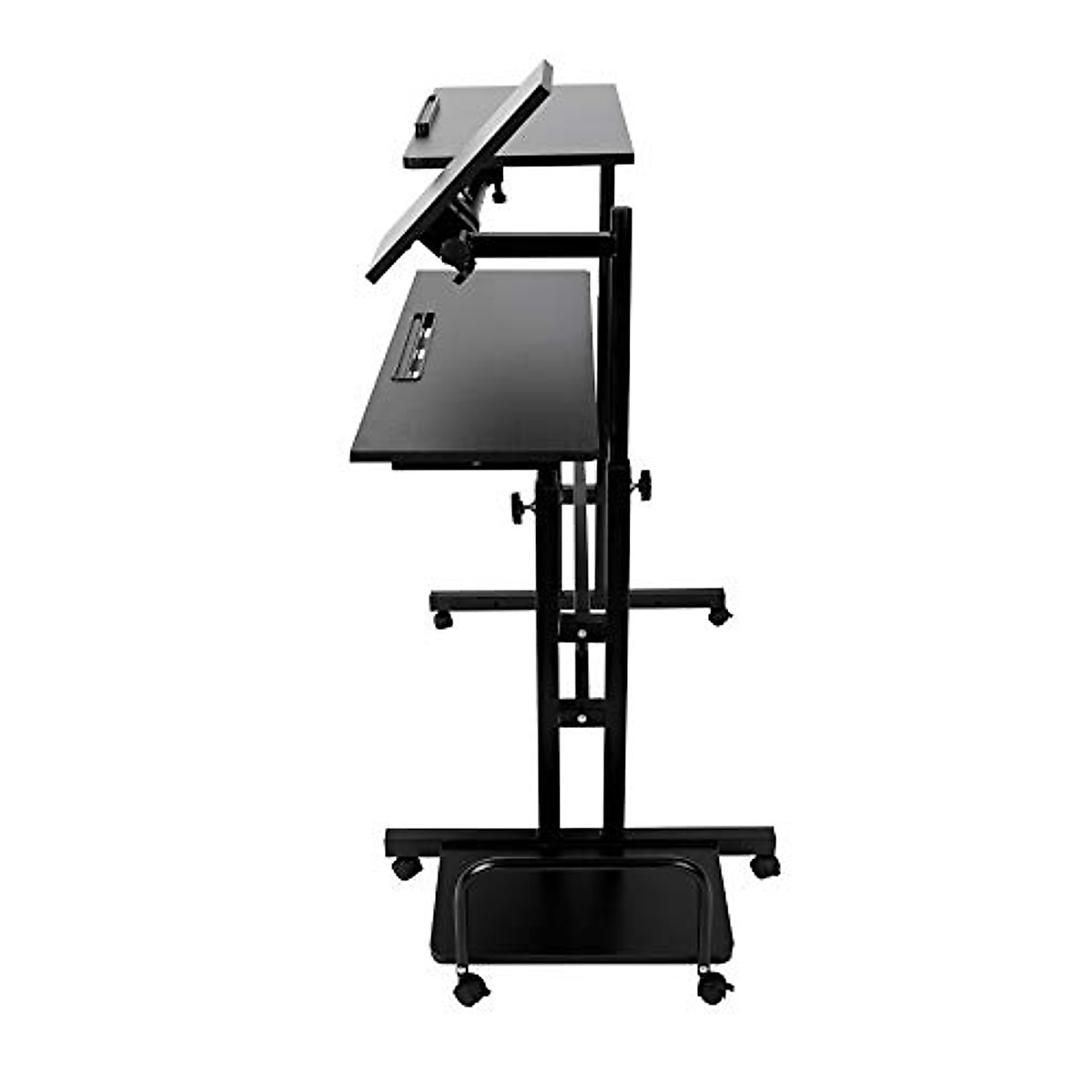 Mind Reader Woodland Collection, Mobile Sit/Stand Laptop Desk with Side Storag Adjustable, Tiltable, Lockable Casters, Portable, X-Large, Black