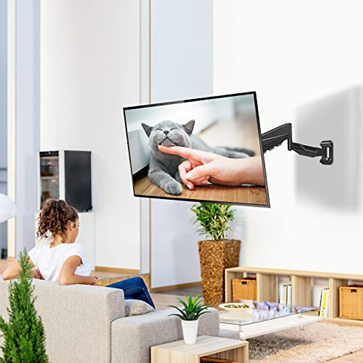 MOUNTUP Height Adjustable TV Wall Mount, TV Mount for Most 23-55 Inch TVs, Gas Spring Full Motion TV Wall Mount Bracket, Swivel Tilt Single Articulating Arm, Fits Max VESA 400x400mm, 11-44lbs MU0037