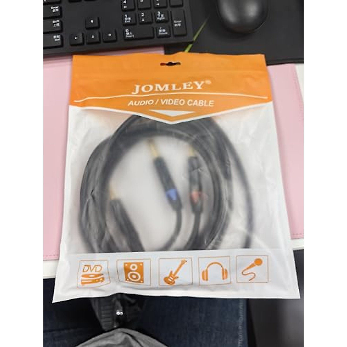 JOMLEY 1/4 inch TRS Stereo to Dual 1/4 inch TS Mono Insert Cable, TRS Stereo Y Splitter Insert Cable, 6.35mm TRS Male Stereo to Dual 6.35mm TS Male Mono Breakout Cable－6.6 Feet