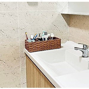 3 Section Toilet Paper Tray Basket, Toilet Tank Waterproof Storage Baskets, Rustic Farmhouse Bathroom Decor, Organizer for Bathroom, Wicker Organizer for Bathroom Home Washroom (Light Brown)