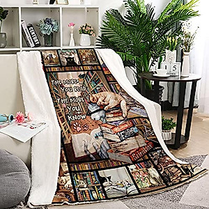 CYREKUD Book Lovers Gifts Throw Blanket,Cat Gifts for Cat Lovers Blanket,Cat Lover Gifts for Women,Gifts for Book Lovers, Soft Cat and Books Blanket for Sofa Couch Beds Decoration Christmas 50x60