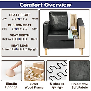 STHOUYN Black Faux Leather Accent Chairs Set of 2 Small Living Room Bedroom Chairs, Comfy Reading Chair Single Sofa for Adults, Suitable Small Spaces Office Couch, Easy Assembly