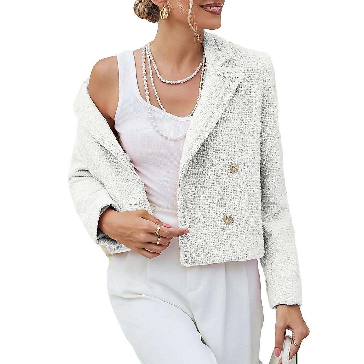 White Blazer Jackets for Women Old Money Aesthetic Sweater Clothes Off White Nude Blazers Jacket Chanel Zara Urban Revivo Clothing Cardigan Cute Ladies Outfits White 0M