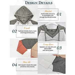 Vemodoo Women'S Hoodie Ladies Sweatshirts Lightweight Sweaters For Women Women's Color Block Knit Hoodies Sweaters V Neck Drawstring Lightweight Pullover Sweatshirts Khaki Large