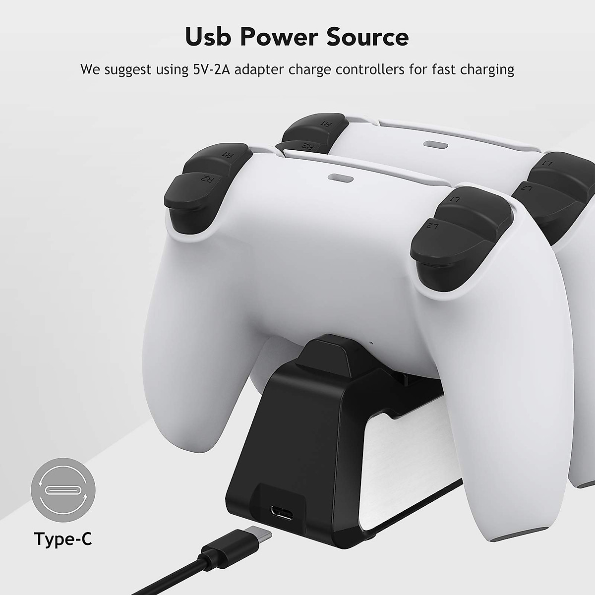 KIWIHOME PS5 Controller Charger Fast Charging Station, Charging Dock Stand for PS5 Playstation 5 Controller Accessories with LED Indicators and USB C Charging Cable (White)
