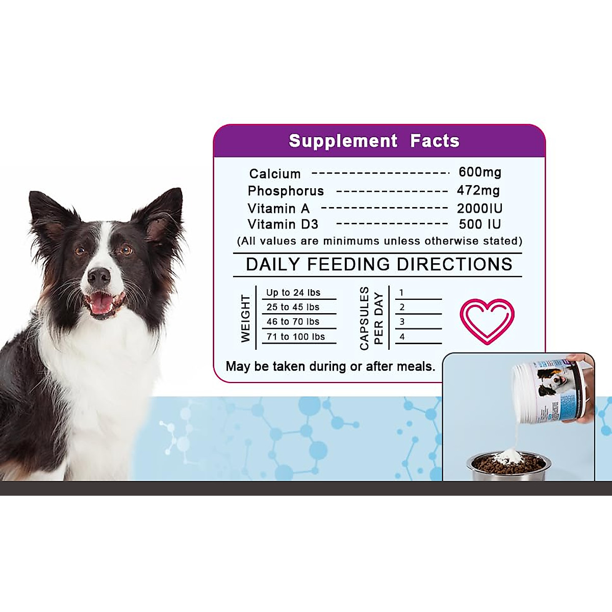 16 OZ Dog Calcium Supplement with Phosphorus & Vitamin D, Calcium Powder for Dogs Promotes Optimal Bone Development for Puppies Aged 8 Weeks and Up, No Color