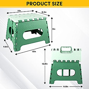 DEDU Folding Step Stool Kids and Adults 2 Pack 9 Inch, Non-Slip Collapsible Stepping Stools for Kids 165 lbs Capacity, Plastic Foldable Step Stools Heavy Duty Portable Great for Bathroom (Green)