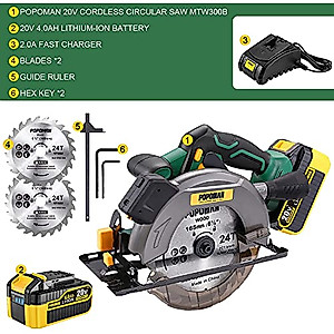 TECCPO Cordless Circular Saw 4-1/2", with 20V 4.0Ah Battery & Fast Charger, 4500RPM, 3 Blades + POPOMAN Cordless Circular Saw 6-1/2", with 20V 4.0Ah Battery & Fast Charger, 4300RPM, 2 Blades