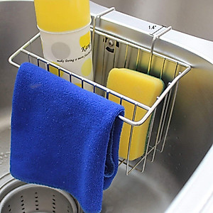 Sink Caddy Sponge Holder, Kitchen Sink Organizer Stainless Steel Sponge Caddy Holder, Dishwashing Liquid Drainer Sponge and Soap Holder for Kitchen Sink
