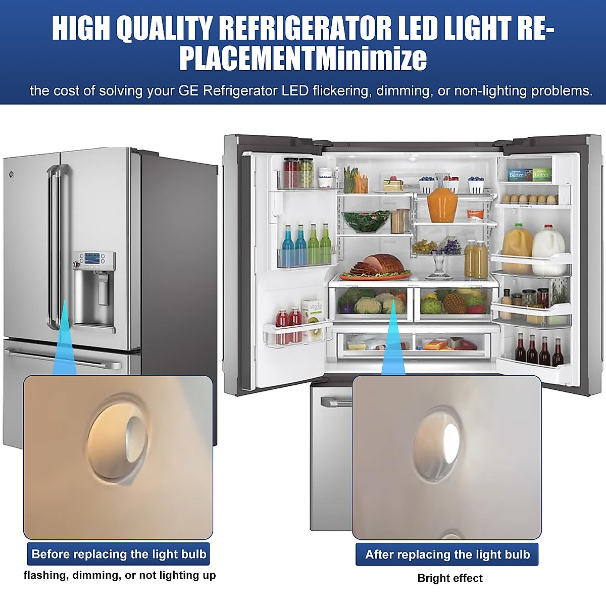 New Upgraded WR55x11132 Ge Refrigerator Light Replacement Led For Ge Led Refrigerator Light Bulb WR55x25754 Ge Refrigerator Light Bulb No-include Plastic Cover Easy Install 7PCS IN One (7)