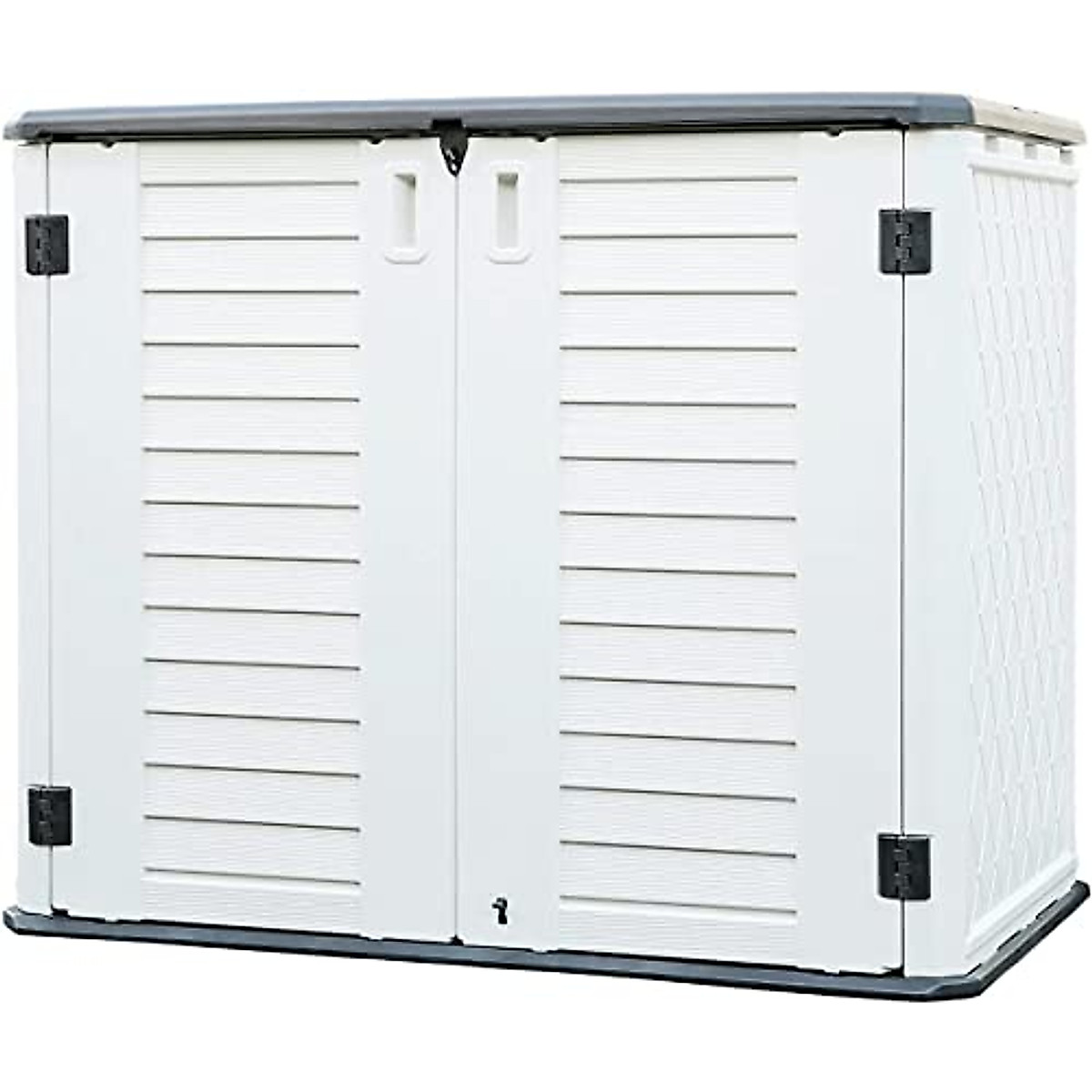 KINYING Outdoor Storage Shed - Horizontal Storage Box Waterproof for Garden, Patios, Backyards, Multi-Opening Door for Easy Storage of Bike, Garbage Cans, Tools, Lawn Mower, Off-White, 26 Cubic Feet