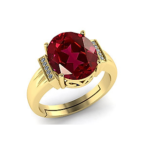 LMDPRAJAPATIS 7.25 Carat Red Ruby Birthstone Gold Plated Adjustable Ring For Men And Women