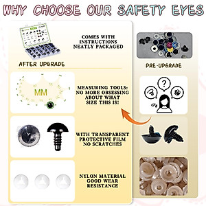 MUCUNNIA Upgraded Glitter Safety Eyes 324 Pcs 6-24mm Safety Eyes for Crocheting with Washers and Size Tools Large Crochet Safety Eyes for Amigurumi Gift for Crochet Lovers Halloween Decorations
