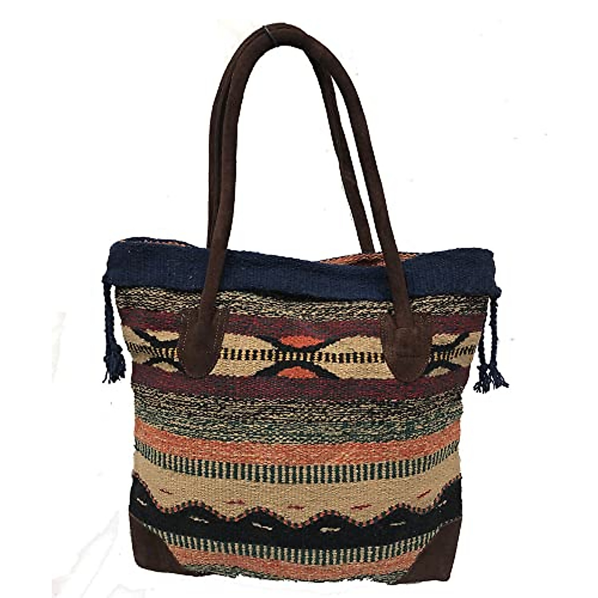 Monterrey Ladies Tote Purse Handwoven Southwestern Aztec Print Suede Handles E