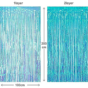 BRAVESHINE Party Decorations Iridescent Foil Fringe Backdrops - 2 Pack 3.2 x 6.5 ft Metallic Tinsel Photo Booth Pros Streamer Curtains for Birthday Wedding Graduation Christmas Holiday - Clear Blue