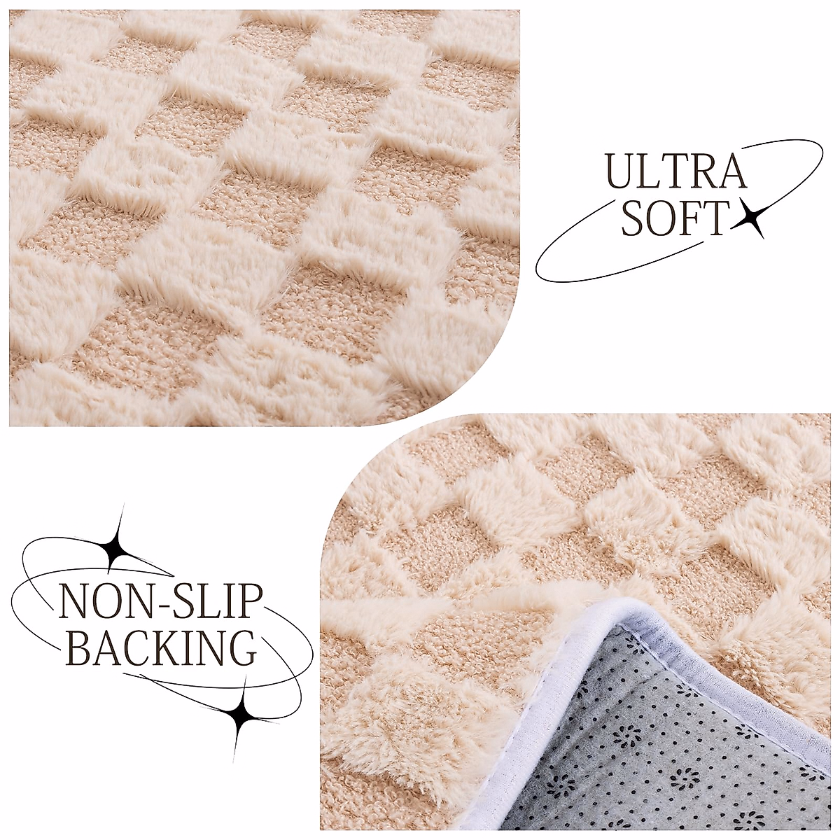 Aimuan Checkered Print Area Rug Cute Checkerboard Rugs Soft Shaggy Carpets Back Non-Slip Mat for Kids Bedroom Living Room Nursery Home Decor (Beige,3x5 Feet)