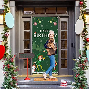 Elf Christmas Themed Birthday Banner Green Merry Elf Photography Background for Kids Happy Friendsmas Xmas Festival Snowman Party Decorations Photo Banner Booth Props 35.43x72.83in-BECKTEN