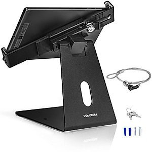 Volcora Anti-Theft Tablet Stand iPad Security Holder with Lock, Black 9-13 Inch Kiosk Stand Mount, Swivel, Adjustable