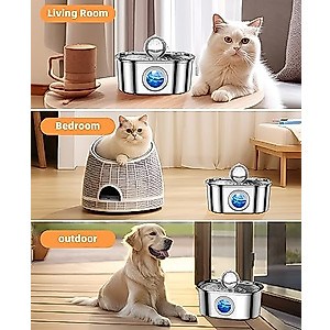 Cat Water Fountain Stainless Steel, 3.2L/108oz Super Quiet Cat Fountains for Drinking Cat Fountain Water Bowl with Water Level Window and LED Light Automatic Pet Water Fountain for Cats Dogs