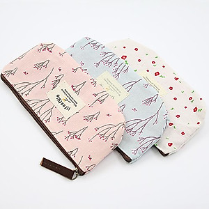mogen886 Floral Canvas Pencil Bags Pen Case Makeup Tool Bag Storage Purse Pouches Beige