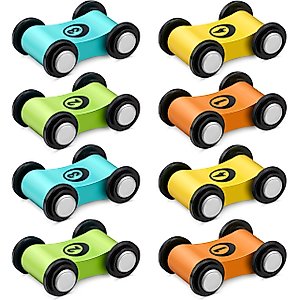 Sotiff 8 Pieces Wooden Mini Car Wood Race Car Track Ramp Replacement Toy Vehicle Play Sets for Toddlers Party Gift