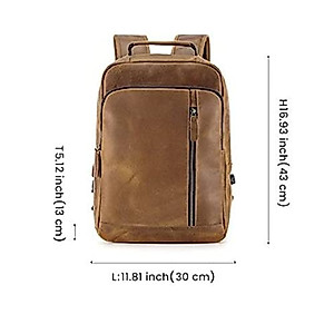 Syewekym Genuine Leather Backpack Multifunctional 15.6 inch Laptop Business Rucksack with USB Large Capacity Backpack (Coffee)