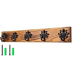 AOAOYING Coat Hooks Wall Mounted, Octopus Coat Hooks for Hanging Coats, 5 Standard Hooks Coat Hanger Wall Mount for Coat Hat Towel Purse Robes Mudroom Bathroom Entryway (Black Octopus)
