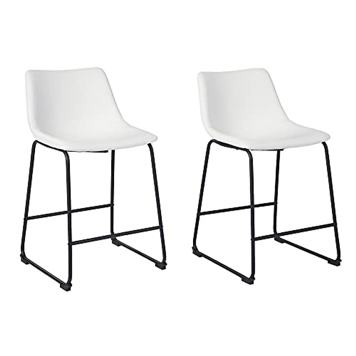 Signature Design by Ashley Centiar Urban Industrial 23.75" Counter Height Bucket Seat Barstool, 2 Count, White