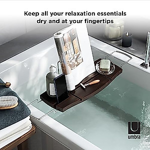 Umbra Aquala Bathtub Tray Bamboo Extendable and Adjustable Tray Holder, Walnut