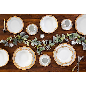 Royalty Porcelain 20 pc Dinnerware Set with Gold Floral Ornament, Bone China, gold, white