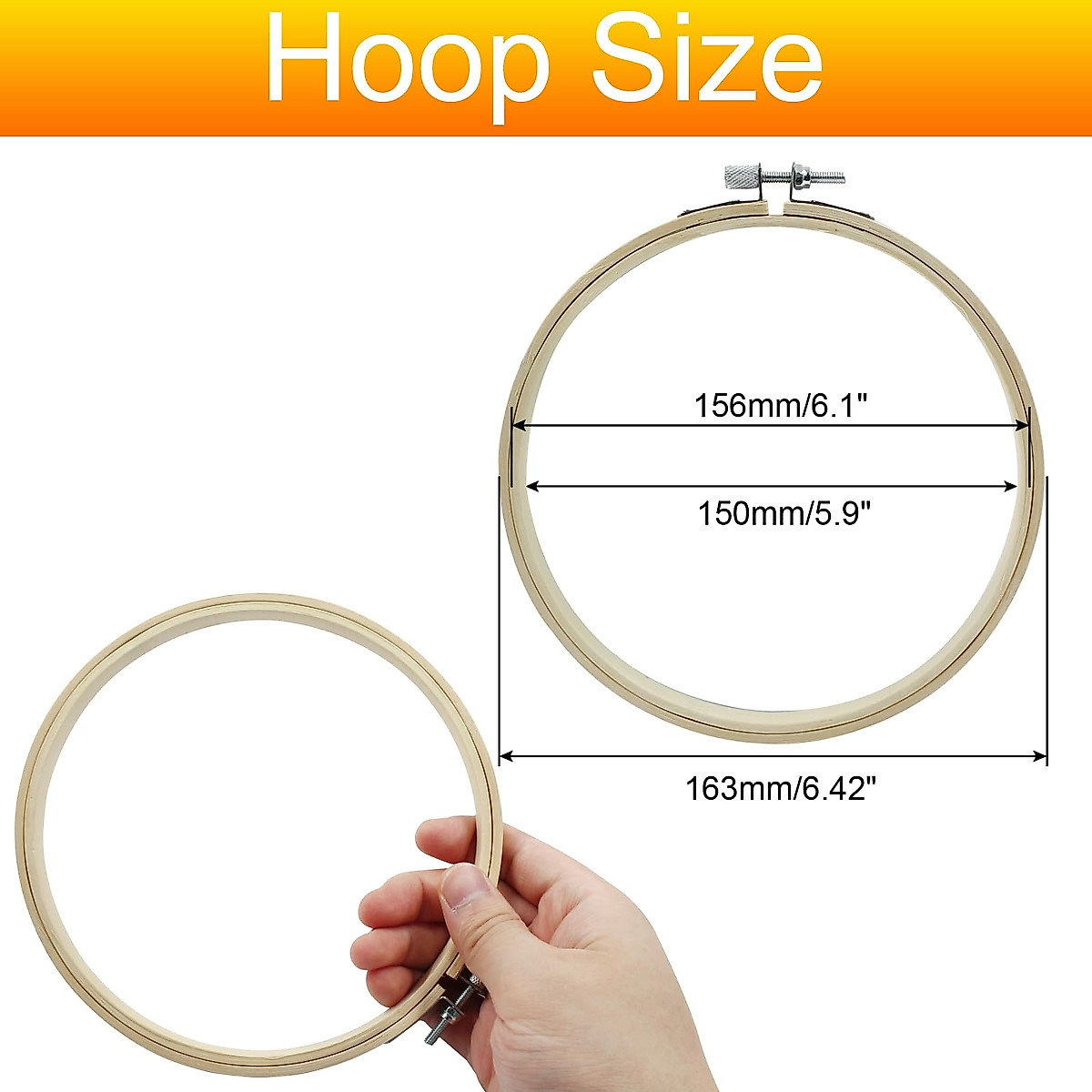 Biaungdo 6 Pieces 6 Inch Embroidery Hoops, Round Wood Embroidery Hoops, Adjustable Bamboo Circle Cross Stitch Hoop Ring, Wooden Embroidery Frames for Art Craft Sewing, Christmas Decoration