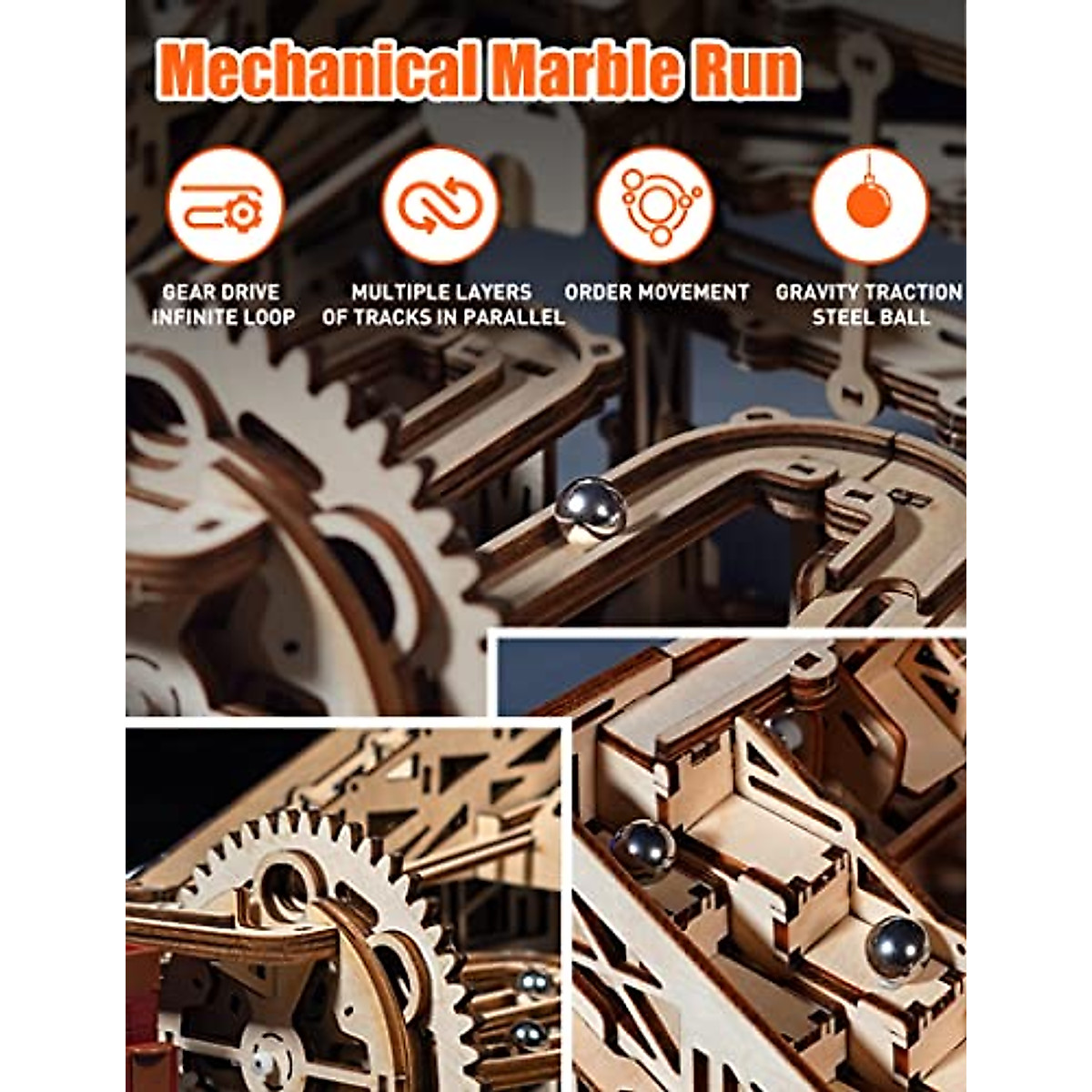 MIEBELY Electrical 3D Wooden Puzzles Craft Toys DIY Marble Run Model Building Kits Block Toys W/Motor, Mechanical Gear Engineering Kit Home Decor Hobbies Idea Valentines Day Gifts for Him Adults Teens