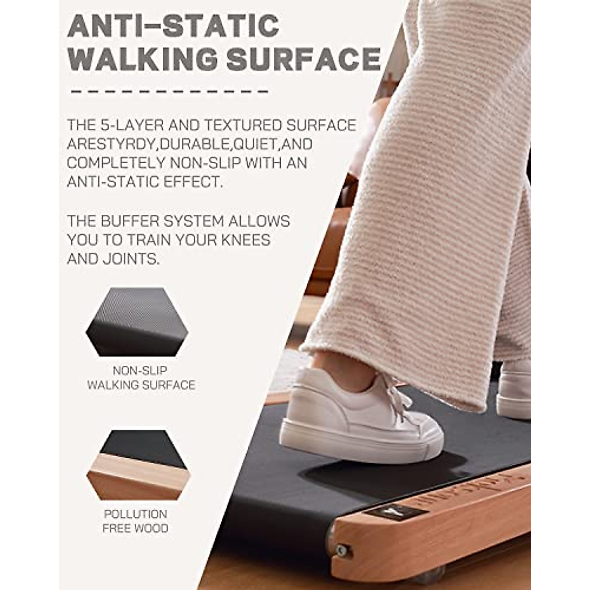 Maksone Under Desk Treadmill, Wood Electric Treadmill with Remote Control, Walking Jogging Machine, Installation-Free