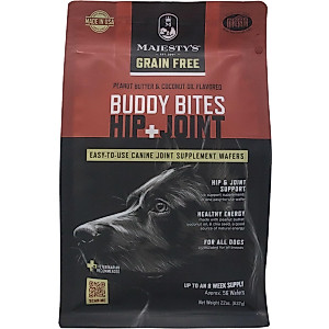 Majesty's Grain-Free Buddy Bites Hip and Joint Wafers for Medium / Large Dogs - Superior Support Supplement - Carob and Sweet Potato Flavored - 56 Count (Up To 8 Week Supply)