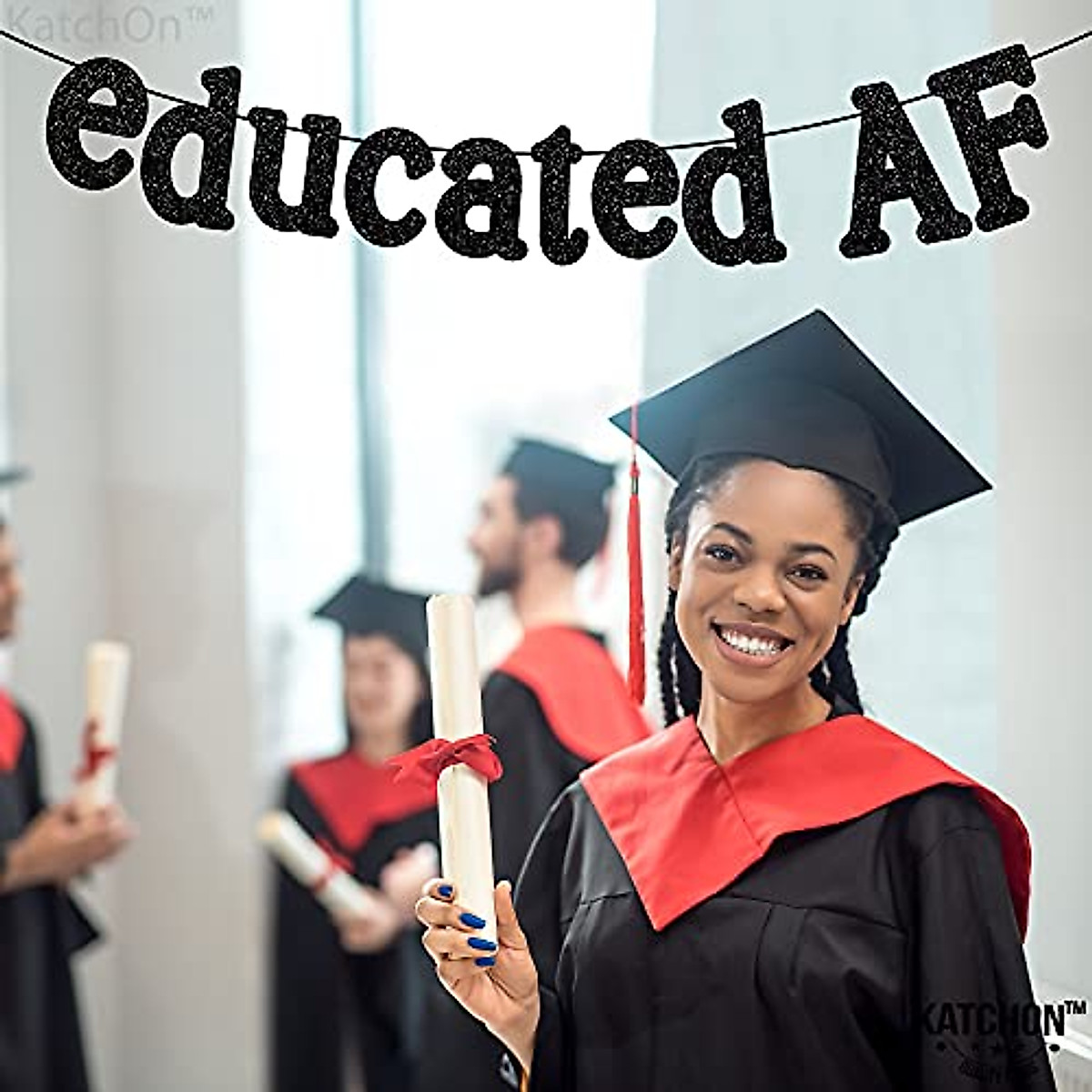 Black, Glitter Educated Af Banner - 10 Feet, No DIY | Graduation Banner for Black Graduation Party Decorations 2023 | Congratulations Grad Banner | Congratulations Decorations | Graduation Decorations