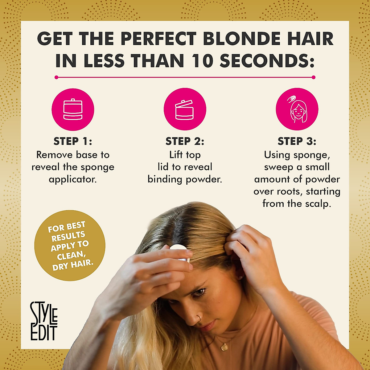 Root Touch Up Powder by Style Edit | Temporary Color for Dark Blonde Hair with Highlights, Grays, Thinning Areas, and Hairline | Mineral-Infused Concealer | 0.14 oz.