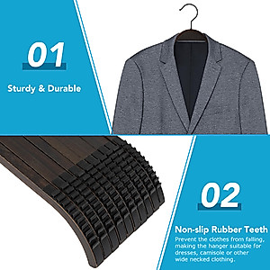 JS HANGER Lightweight Non Slip Wooden Hangers - 10 Pack Heavy Duty Wood Coat Hangers with Soft Stripes for Camisole, Jacket, Dress Clothes, Sweater, Retro Finish
