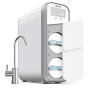 Deepuro RO Water Filter System, Reverse Osmosis Under Sink Water Filtration System 600GPD, 0.0001μm Tankless Water Purifiers 5 Stage, 1.5:1 Pure to Drain Visible TDS & Filters Life, White, WP-A6