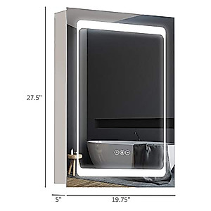 kleankin Dimmable LED Lighted Medicine Cabinet with Mirror, Wall-Mounted Bathroom Cabinet with 3-Tier Storage Shelves, Single Door, Smart Touch, Plug in